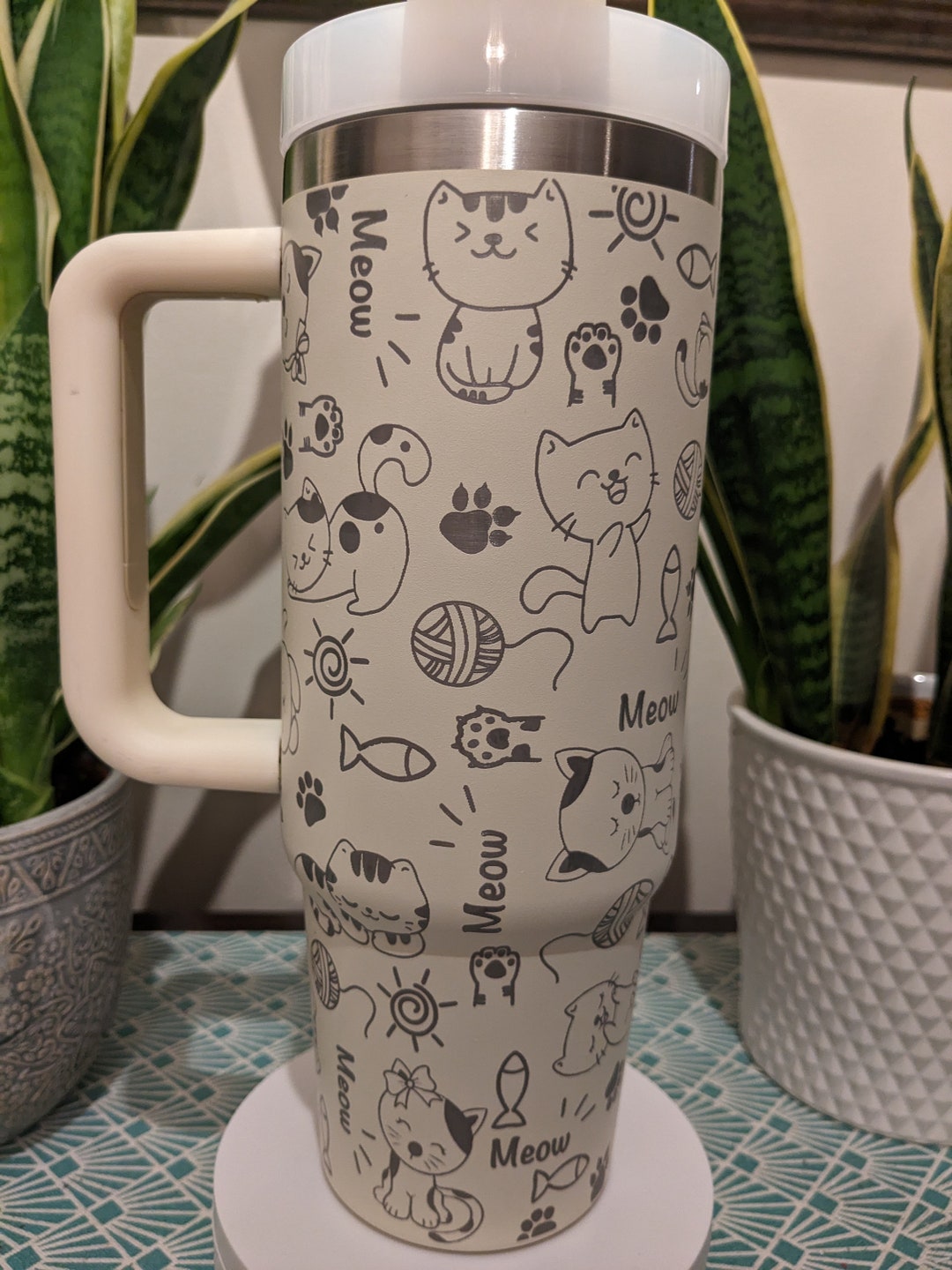 Whimsical Cat Delight: 30oz Engraved Tumbler With Doodles, Cat Lovers ...