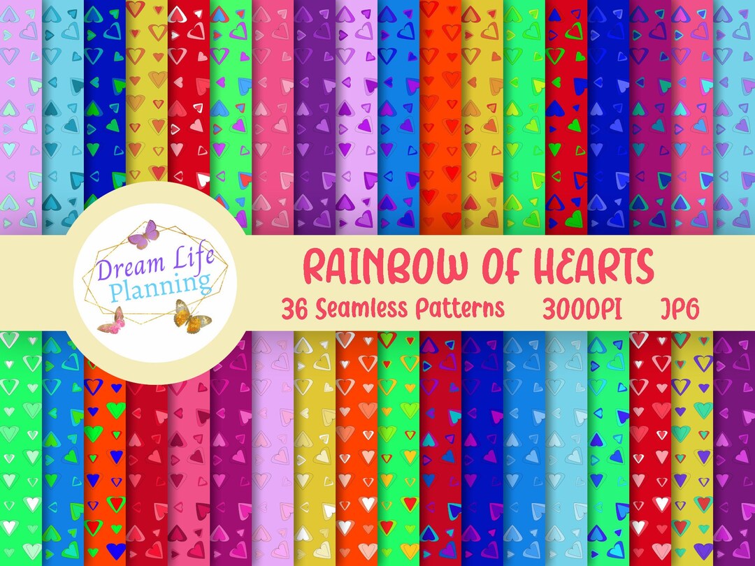 Rainbow of Hearts Digital Patterns | Digital Papers Bundle | Papercraft ...