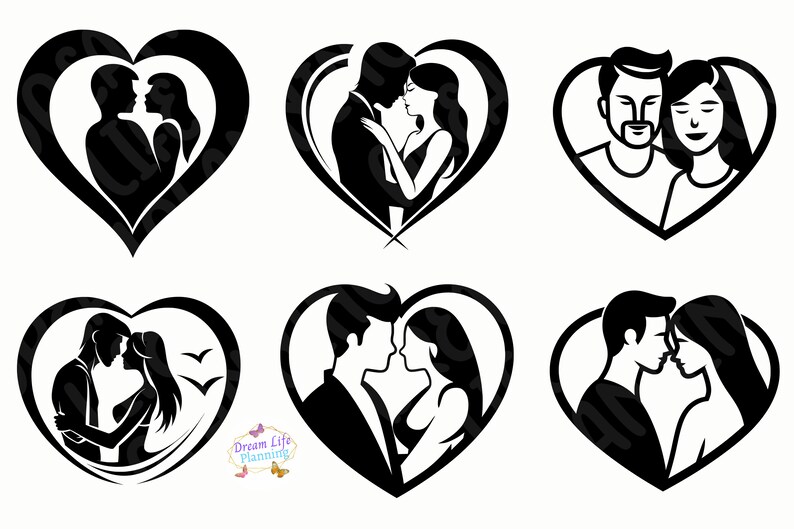 Valentine Couple Silhouette Svg Set, Cricut Cut Files, DXF, PNG, EPS ...
