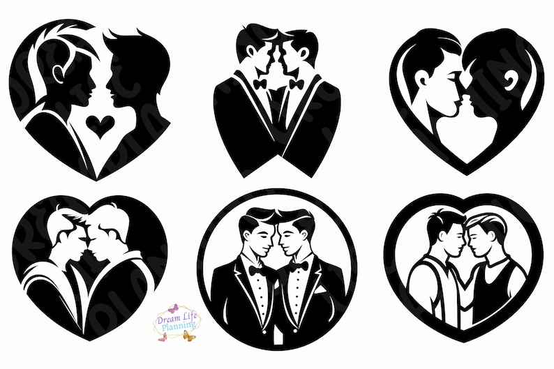 LGBTQ Gay Male Couple Silhouette SVG Set, Lgbt Couple, Gay Wedding Svg ...