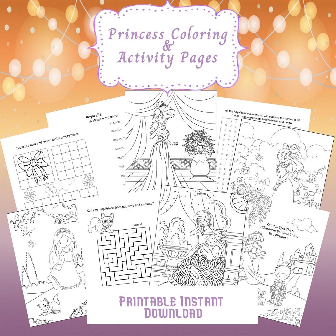 Princess Coloring & Activity Pagesprincess Coloring - Etsy