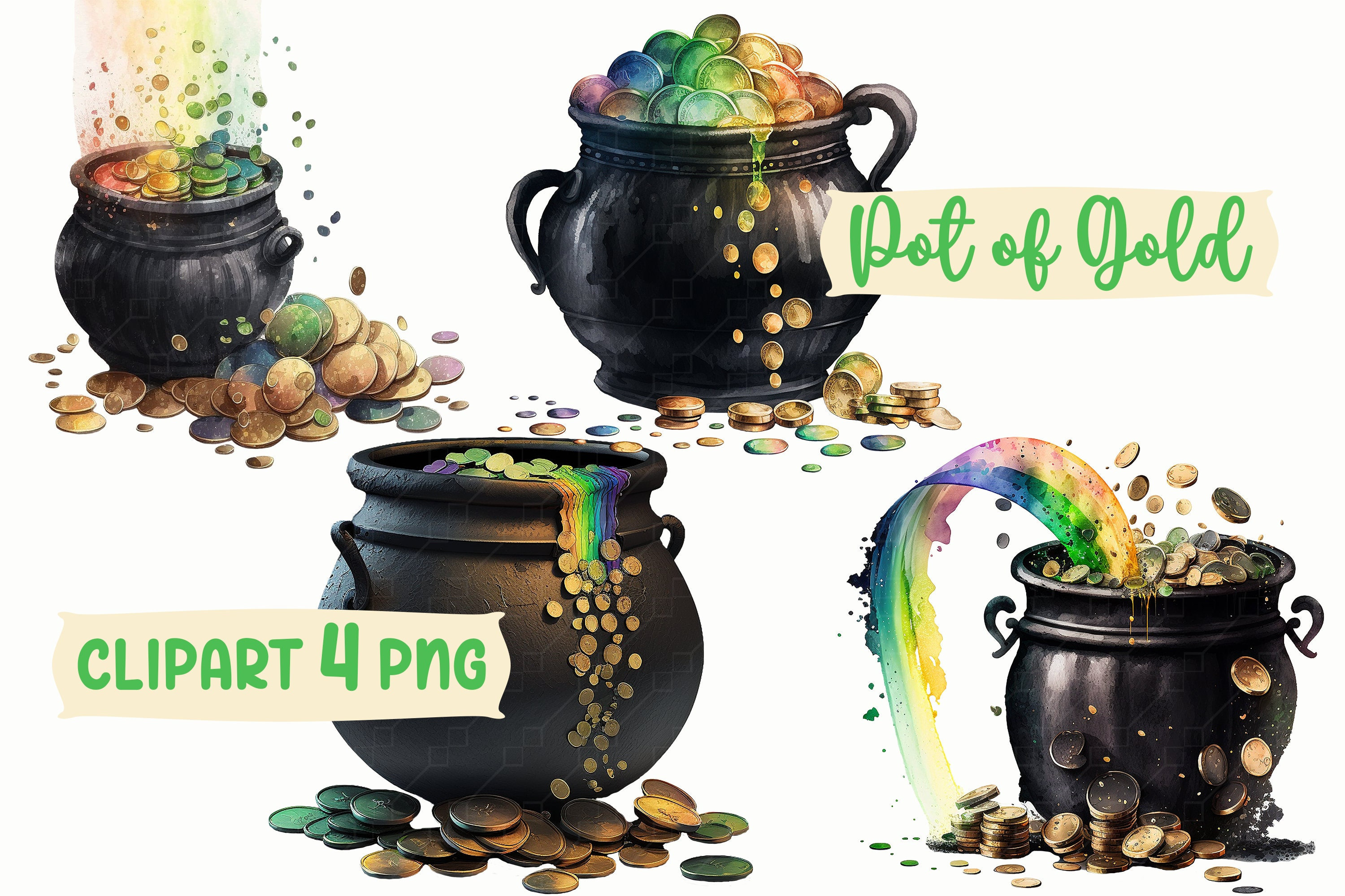 Pot of Gold Clipart PNG Graphics Pot O Gold Pot of Gold Decoration ...