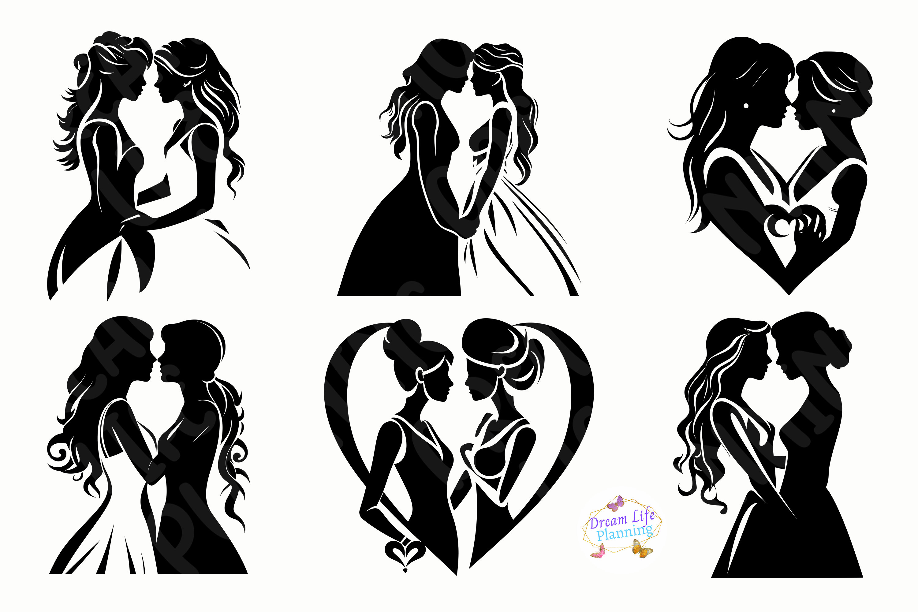 LGBTQ Wedding Couple Silhouette SVG Set, Gay Female Couple, Gay Wedding ...