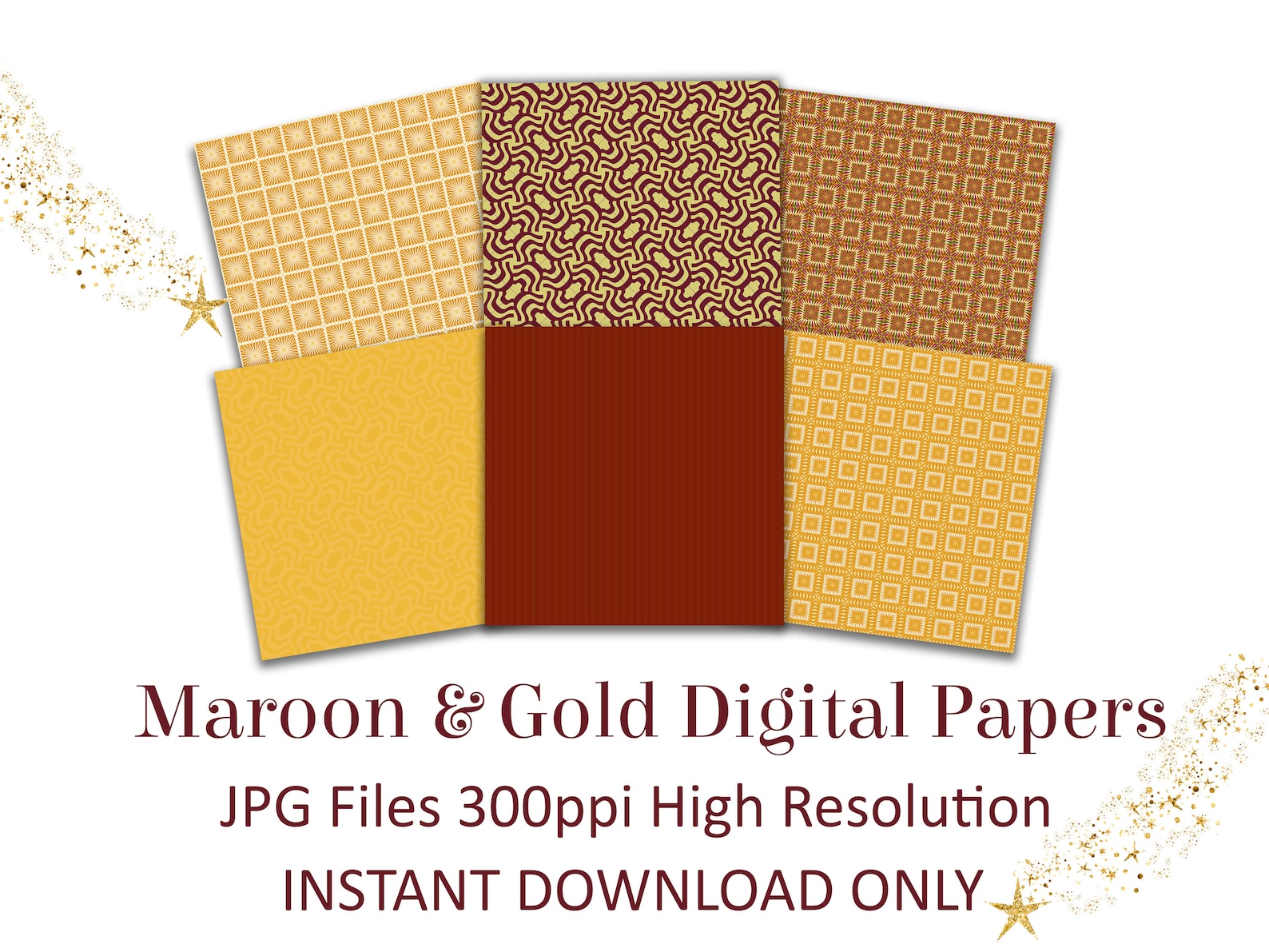 Maroon and Gold Scrapbook Paper 12x12 Craft Supplies Cardmaking Digital ...