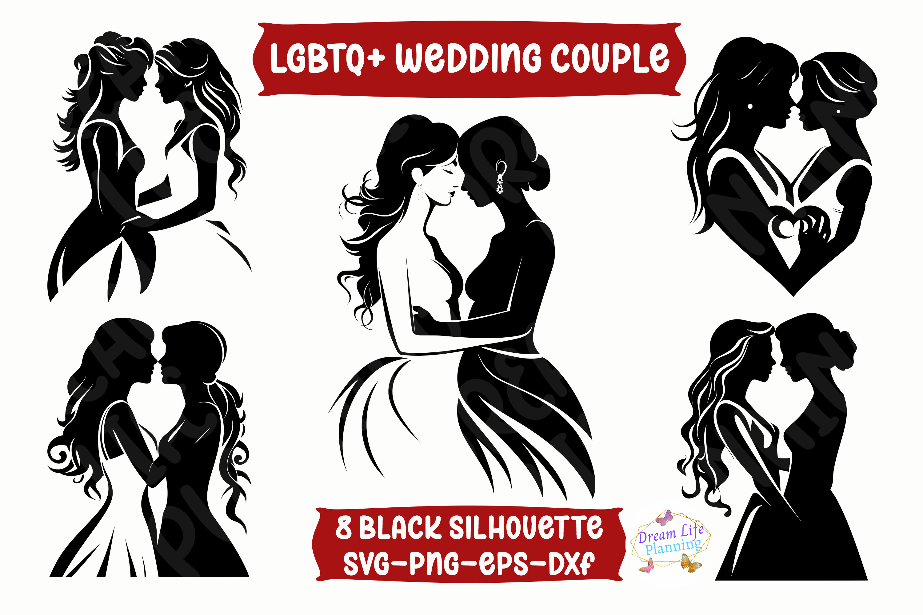 LGBTQ Wedding Couple Silhouette SVG Set, Gay Female Couple, Gay Wedding ...