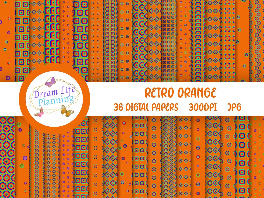 Retro Orange Digital Papers Set | Retro Pattern | Retro Paper | Paper ...
