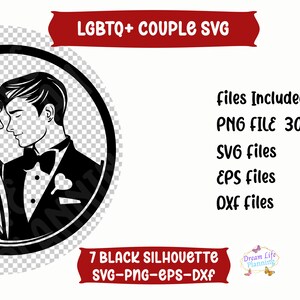 LGBTQ Gay Male Couple Silhouette SVG Set, Lgbt Couple, Gay Wedding Svg ...