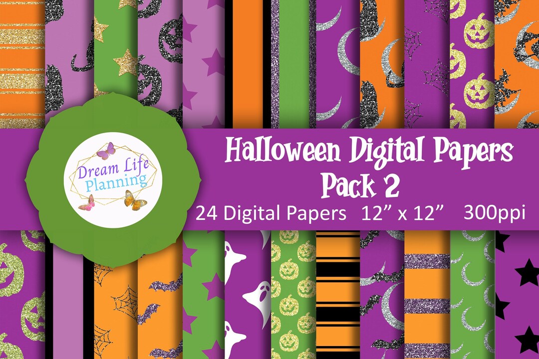 Halloween Digital Paper Pack, Glitter Pumpkins, Witches (digital ...