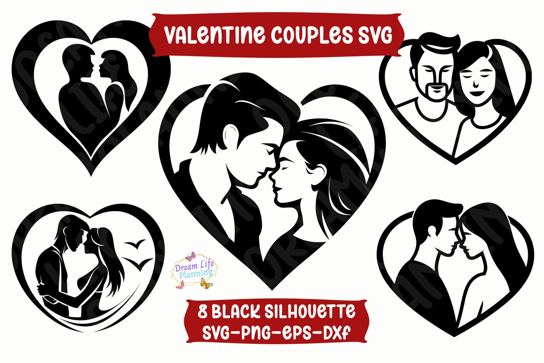 Valentine Couple Silhouette Svg Set, Cricut Cut Files, DXF, PNG, EPS ...