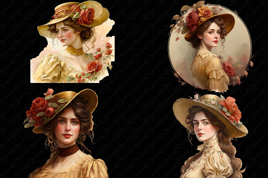 Victorian Lady Watercolor Clipart Graphics Vibrant Vintage - Etsy