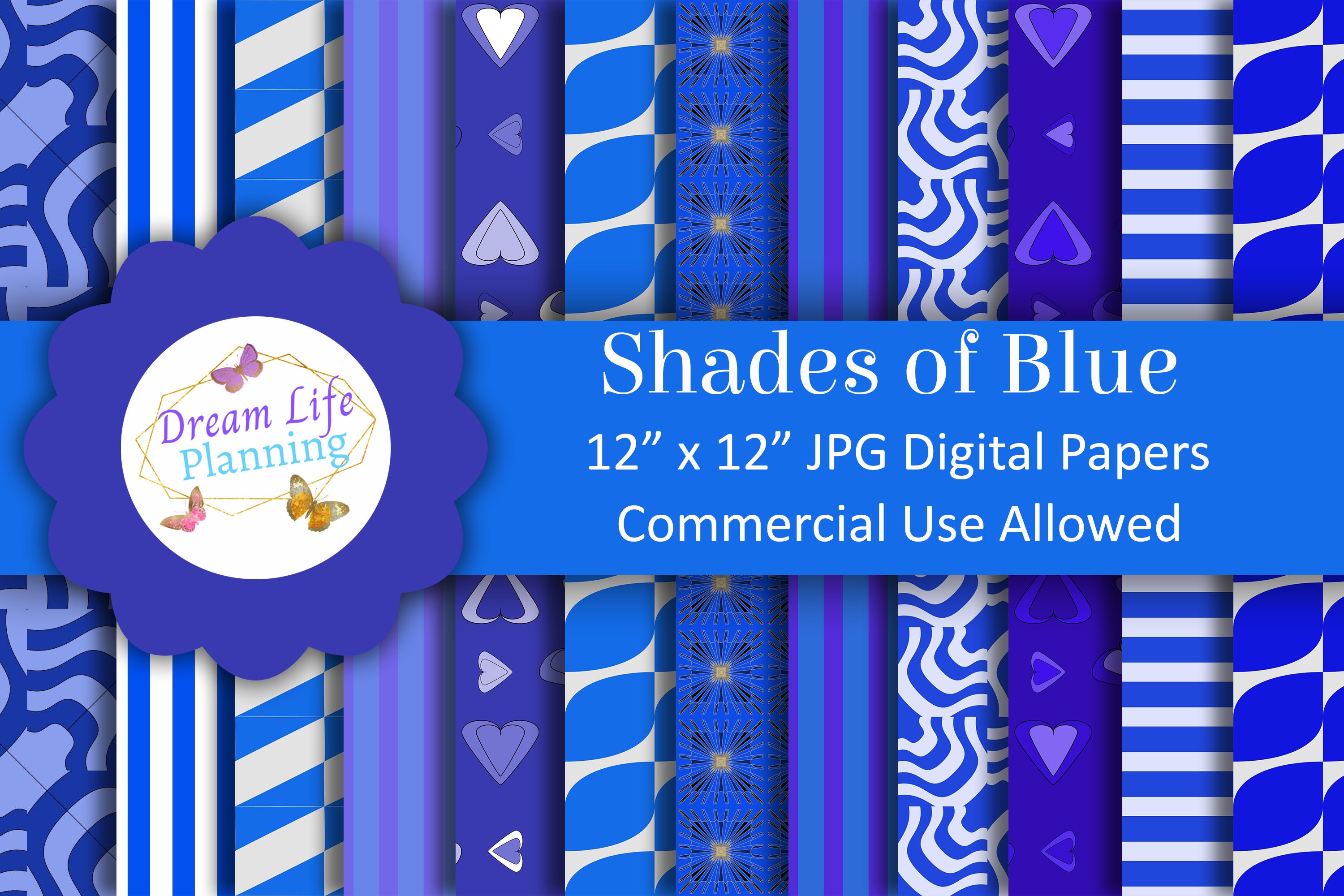 Shades of Blue Summer Digital Paper, Commercial Use, Small Business ...