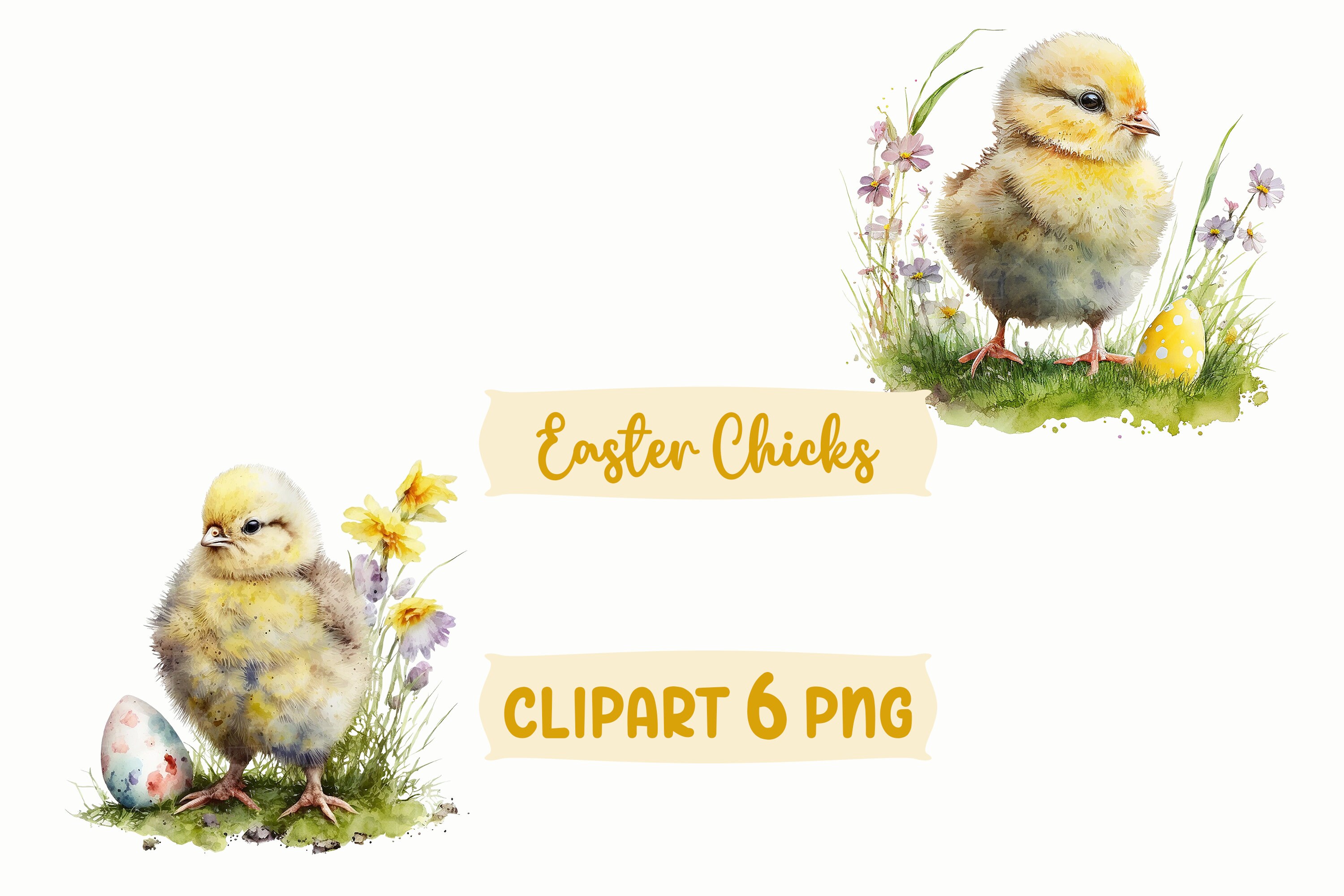 Watercolor Easter Chicks Clipart | Rustic Spring PNG Graphics (digital ...