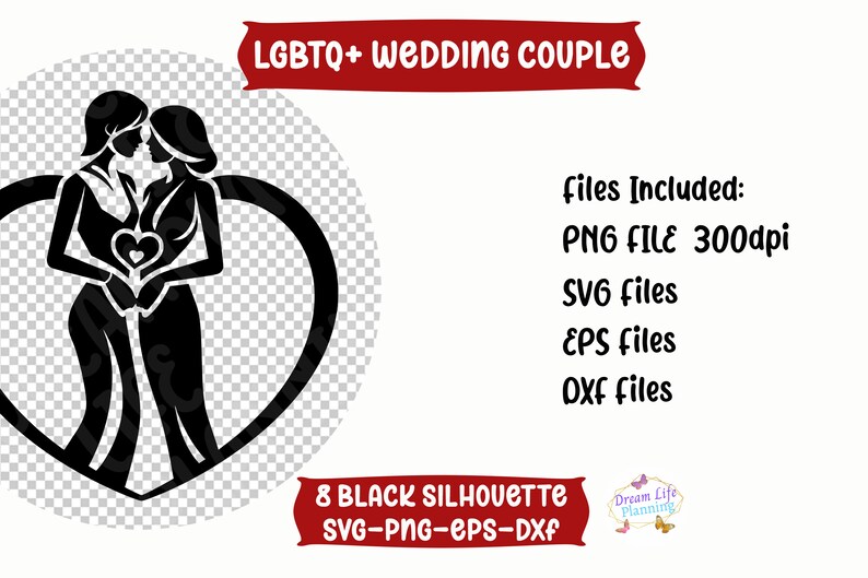 LGBTQ Wedding Couple Silhouette SVG Set, Gay Female Couple, Gay Wedding ...