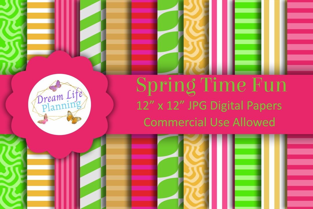 Springtime Fun Printable Spring Pattern Papers, Scrapbook Paper, Paper ...