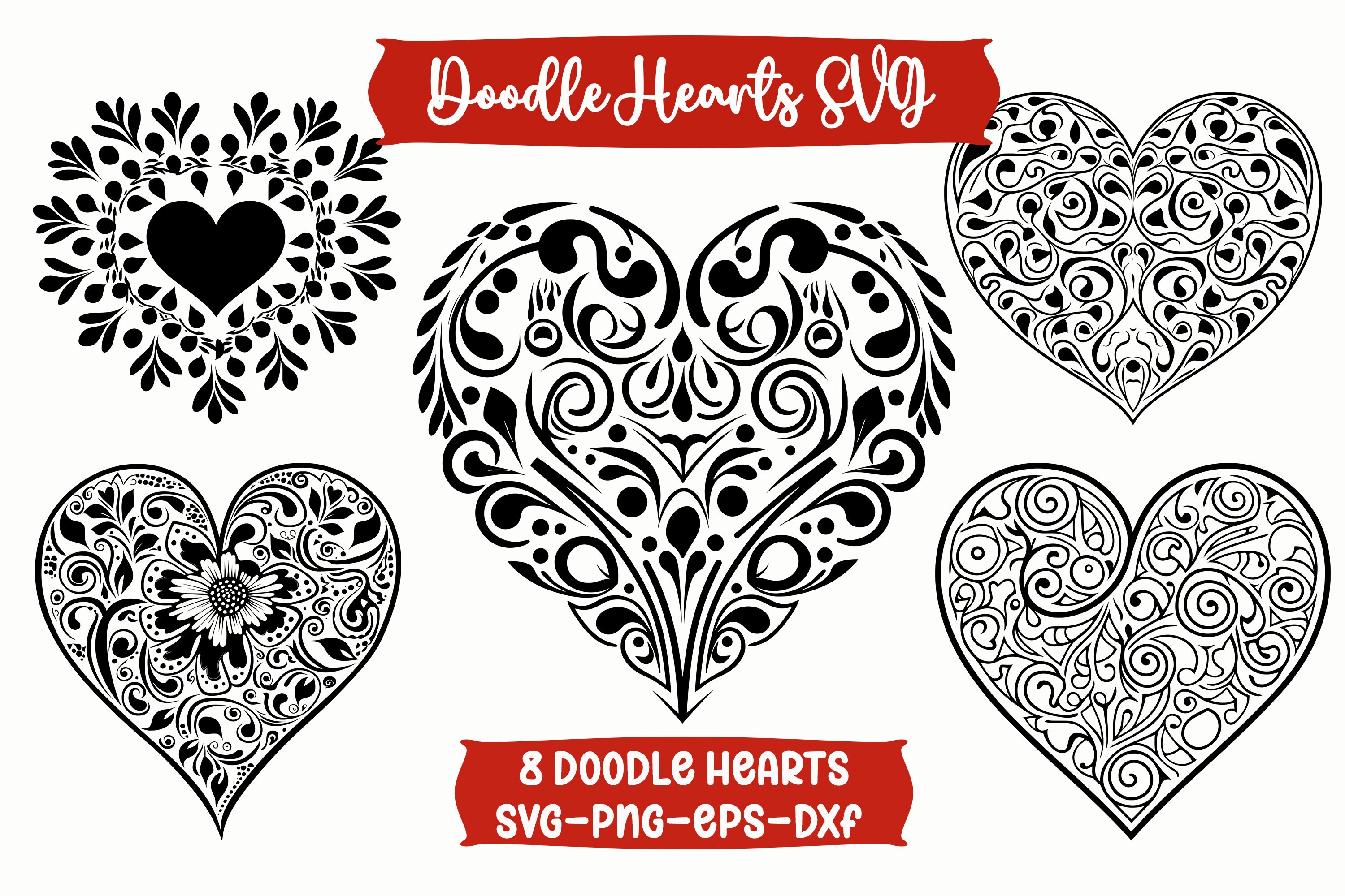 Black Doodle Heart Svg Bundle, Heart Svg Files, Valentine Svg, Cricut ...