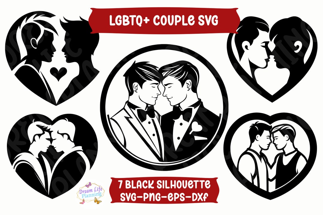 LGBTQ Gay Male Couple Silhouette SVG Set, Lgbt Couple, Gay Wedding Svg ...