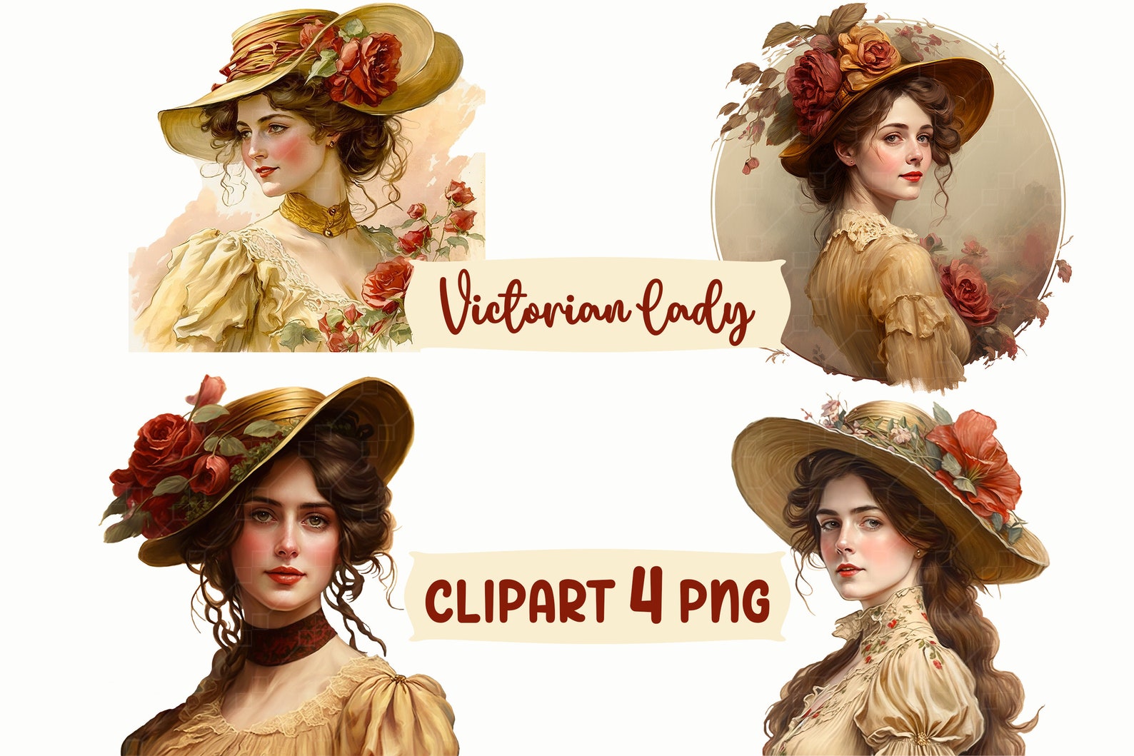 Victorian Lady Watercolor Clipart Graphics Vibrant Vintage - Etsy
