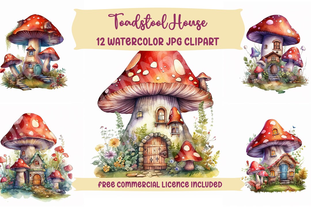 Toadstool House, Toadstool Digital JPG, Toadstool Painting, Watercolor ...