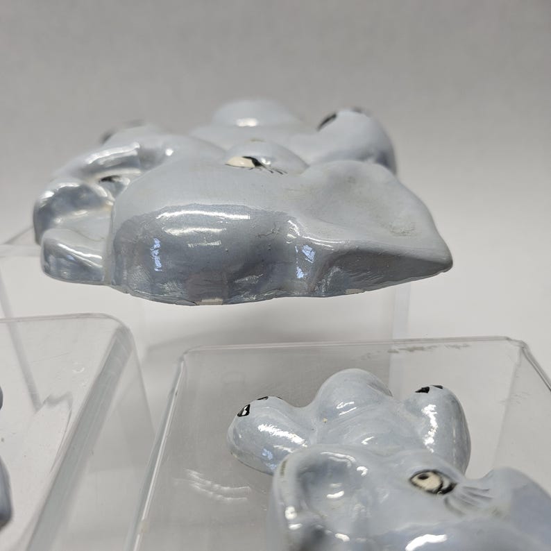 4 Chalkware Elephants Blue Nursery Decor Vintage Glossy Elephant Wall ...