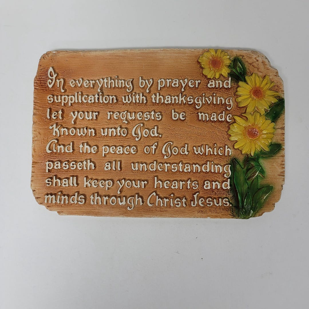 Scripture Wall Hanging Chalkware Painted Sunflower Bible Verse ...