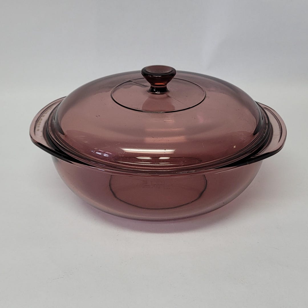 Pyrex Cranberry Glass Casserole Dish 024 Vintage 2 Quart Round Serving ...