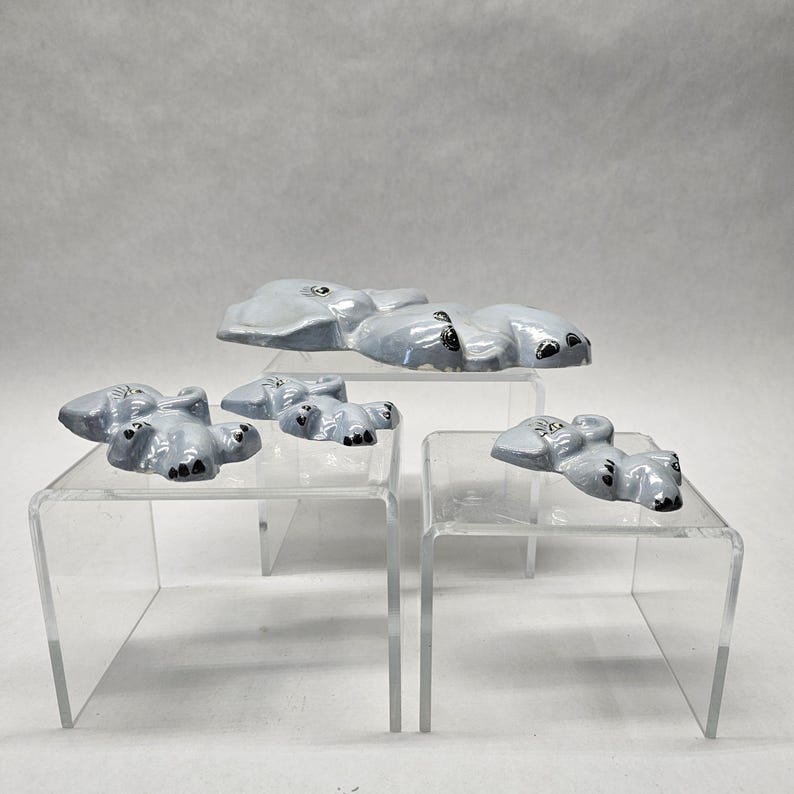4 Chalkware Elephants Blue Nursery Decor Vintage Glossy Elephant Wall ...