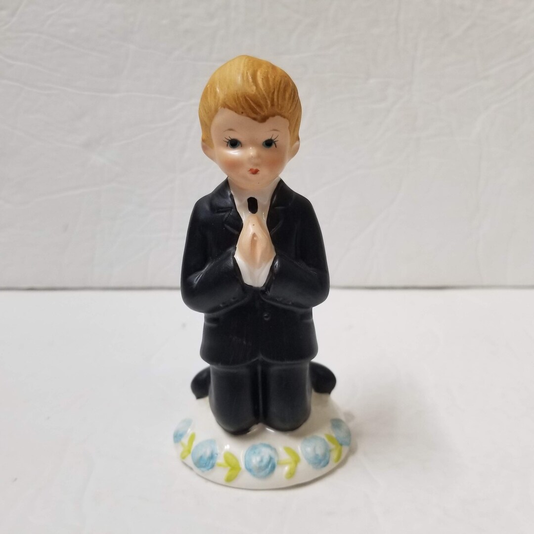 Lefton Praying Boy Vintage Ceramic Communion Baptism Kneeling Blonde ...