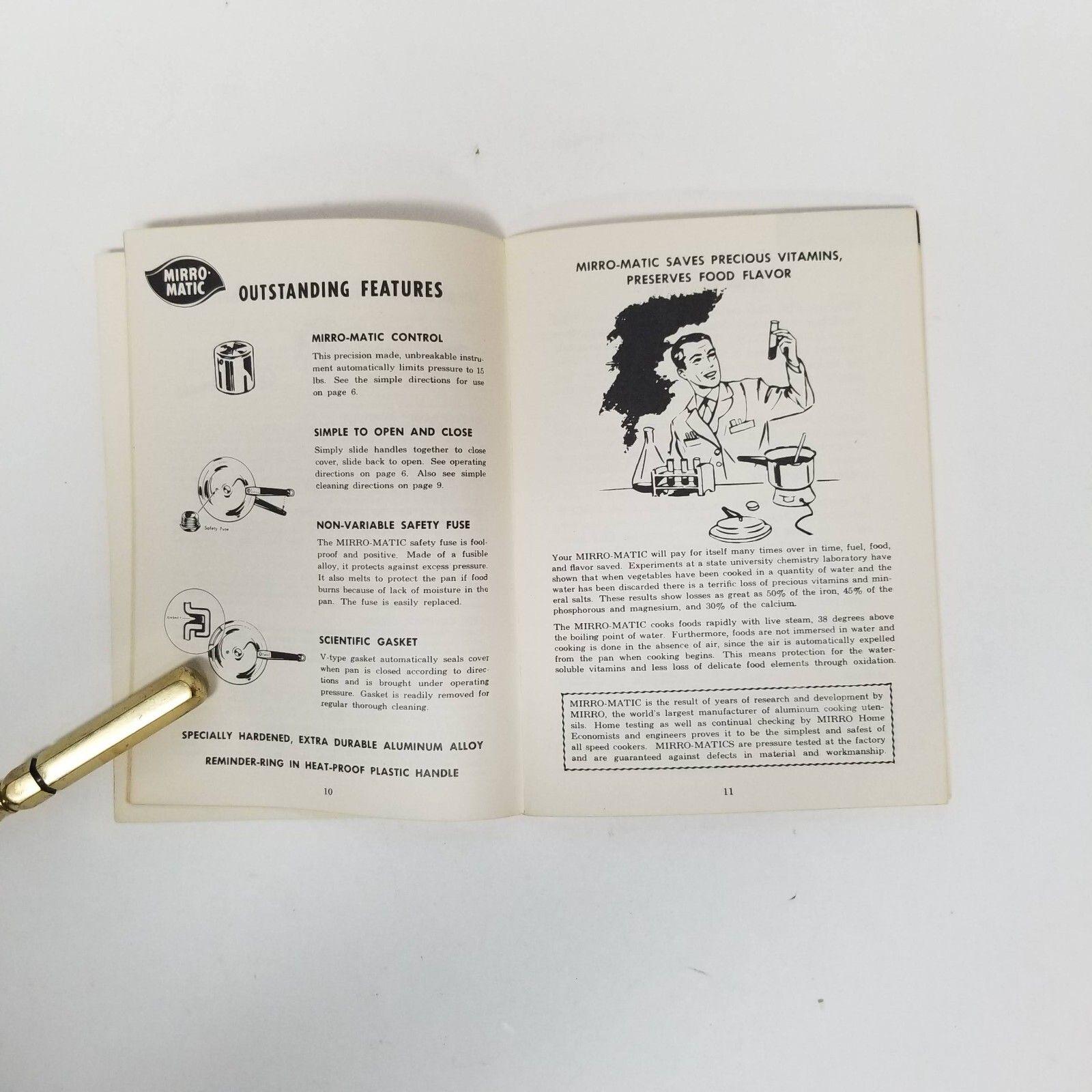 1961 Mirro-matic Pressure Pan Cooker Manual Recipes Vintage Mirromatic ...