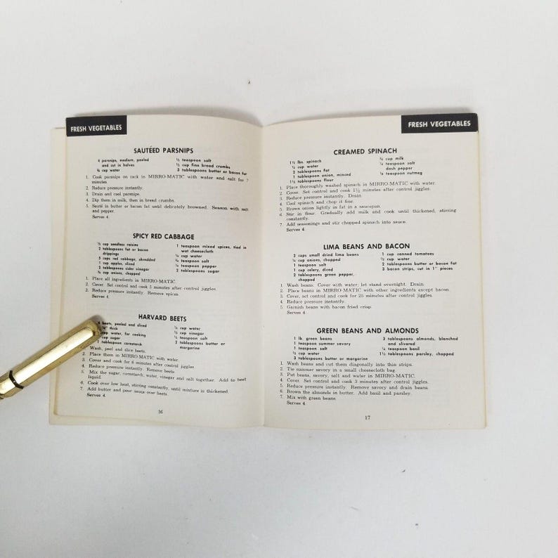 1961 Mirro-matic Pressure Pan Cooker Manual Recipes Vintage Mirromatic ...