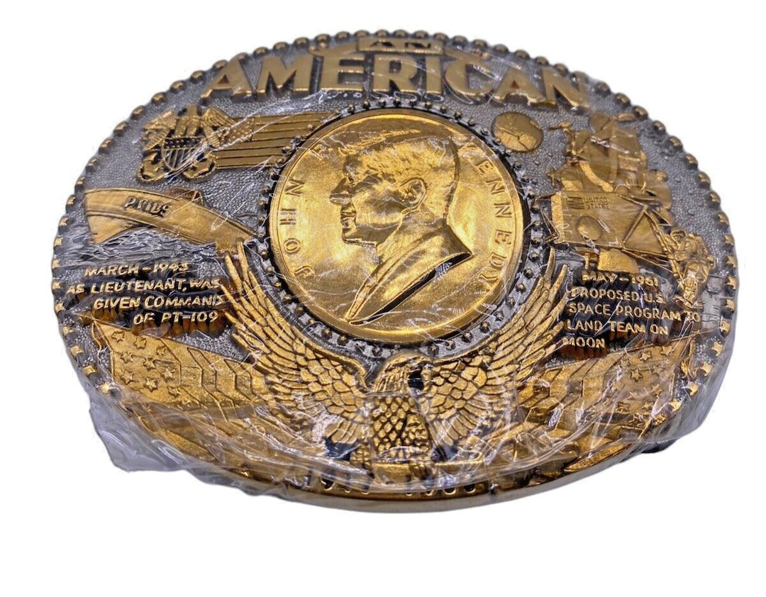 JFK Belt Buckle 24K Gold Plate NEW Sealed Vintage Metal an American ...