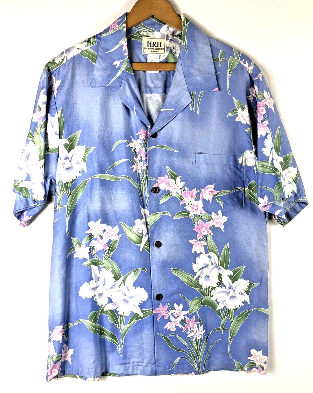 HRH His Royal Highness Shirt Large Mens Blue / Purple Floral Button ...