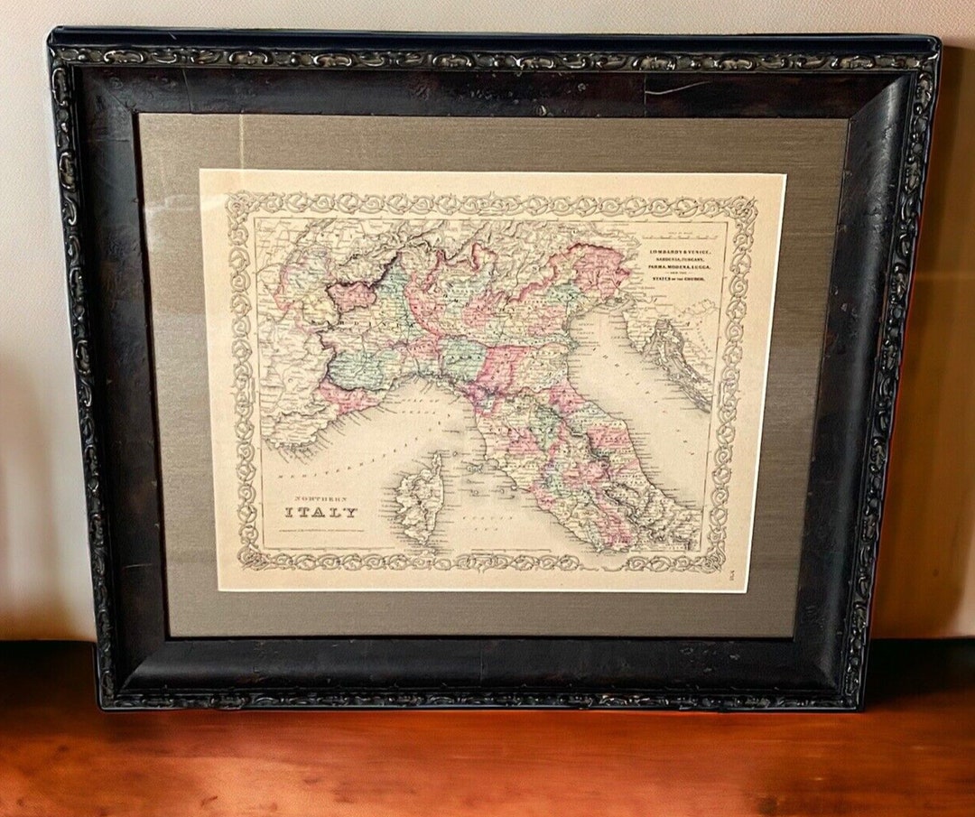 Antique Map of Northern Italy Framed Heavy Wood Ornate Frame Black 21 ...