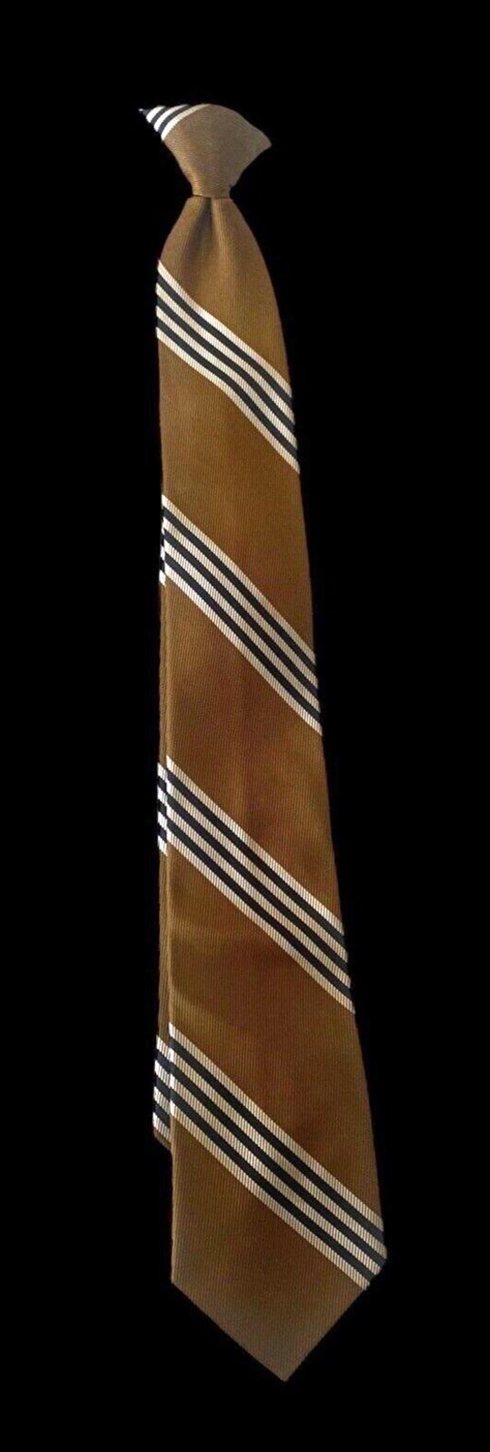 1960s Tie Snap on Snapper Vintage Necktie Skinny Brown Gold Tan Repp ...