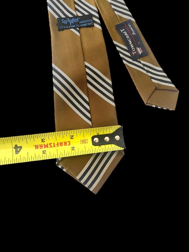 1960s Tie Snap on Snapper Vintage Necktie Skinny Brown Gold Tan Repp ...