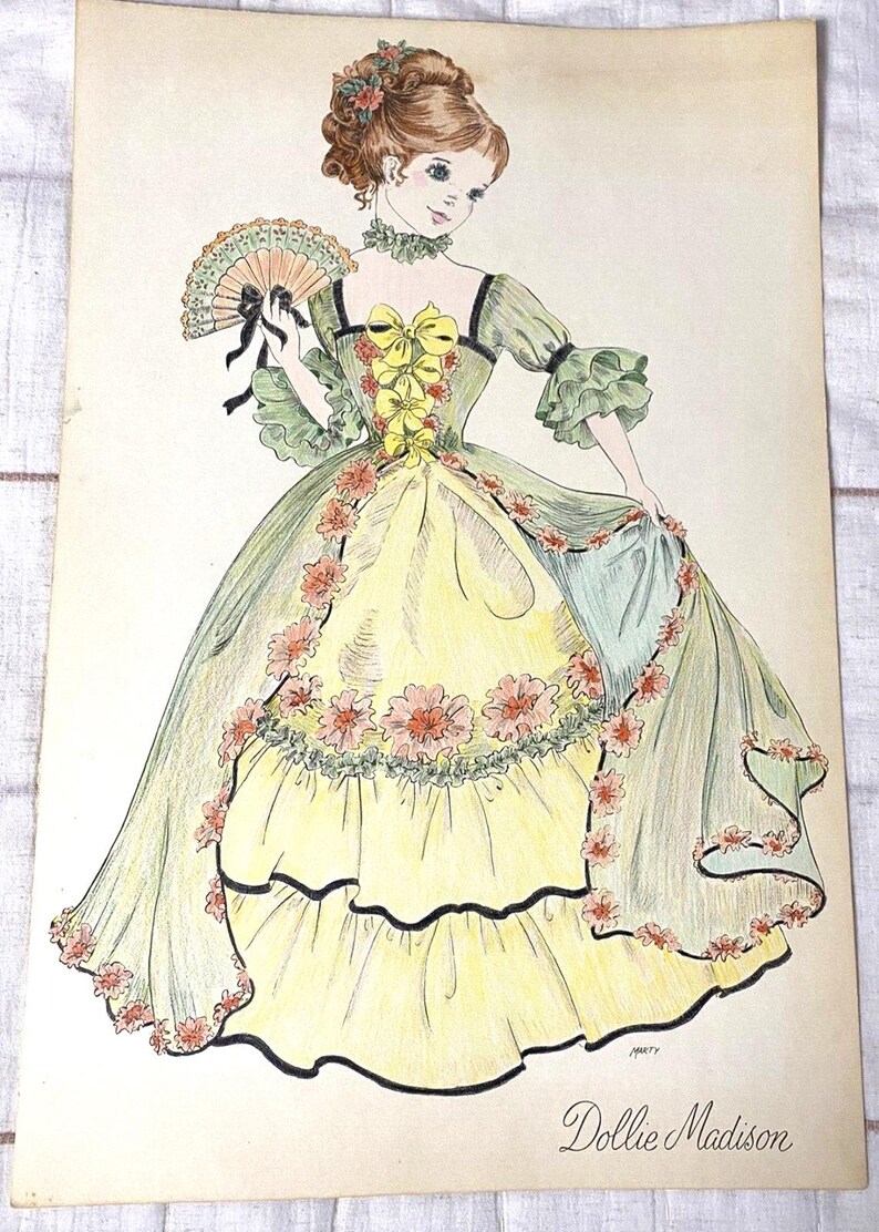 Ellen Nelson Colored Page Art Print Dollie Madison 17.5"x12" Vintage ...