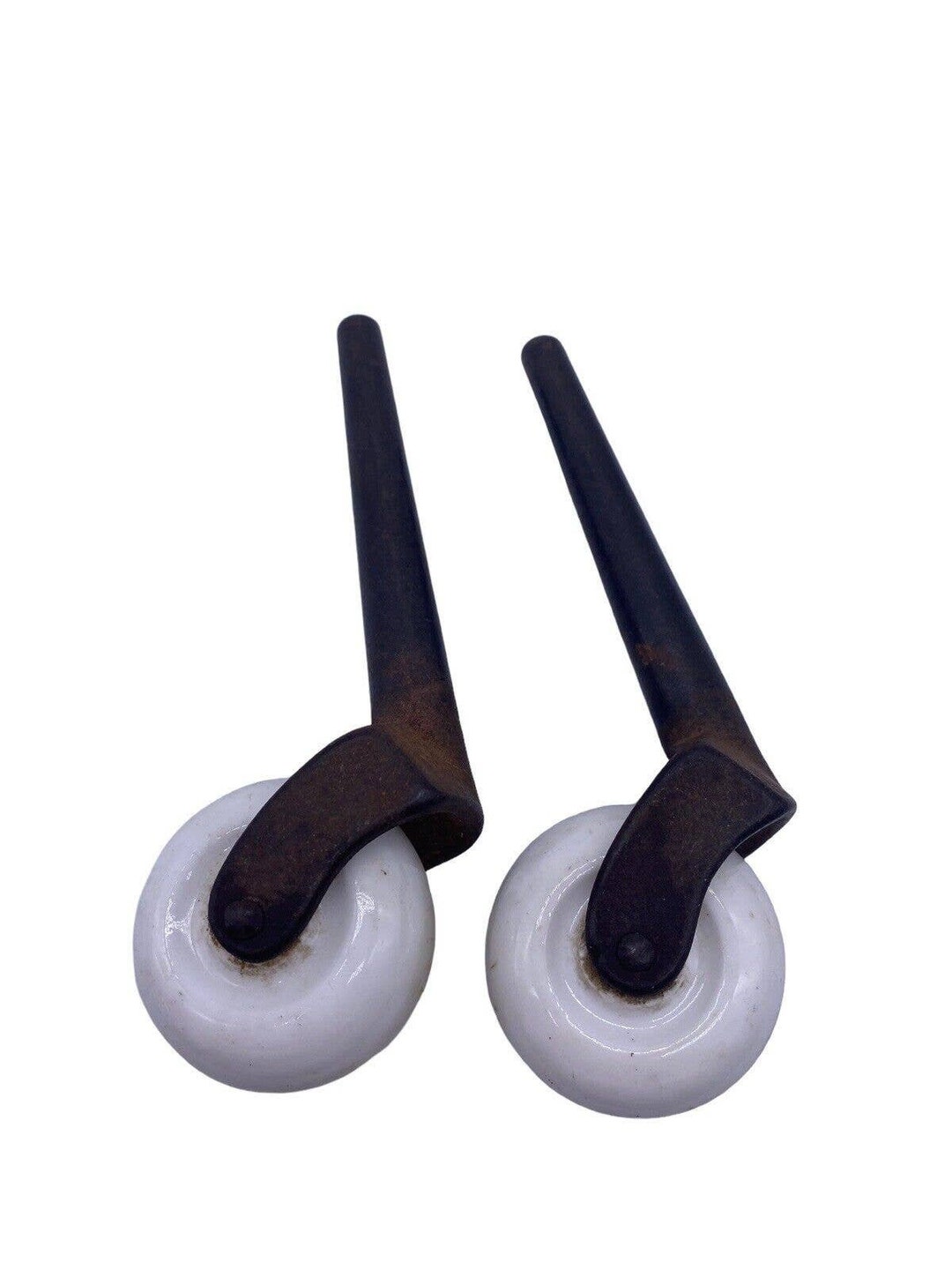Antique White Porcelain Casters Wheels Set Lot 2 Salvage Milkglass 2 X ...