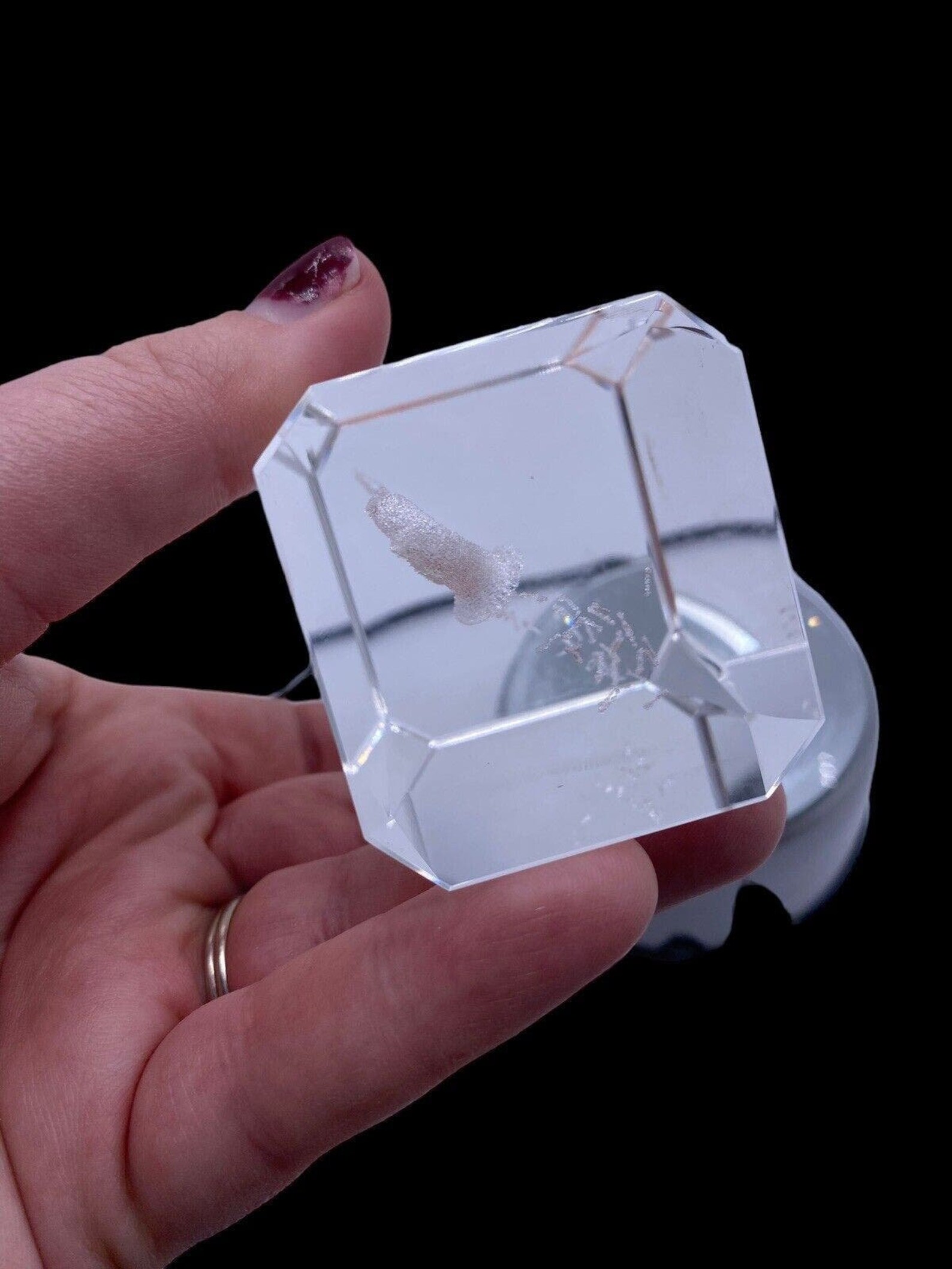 Saxophone 3D Laser Hologram Glass Cube on Revolving Stand Cord Plug in ...