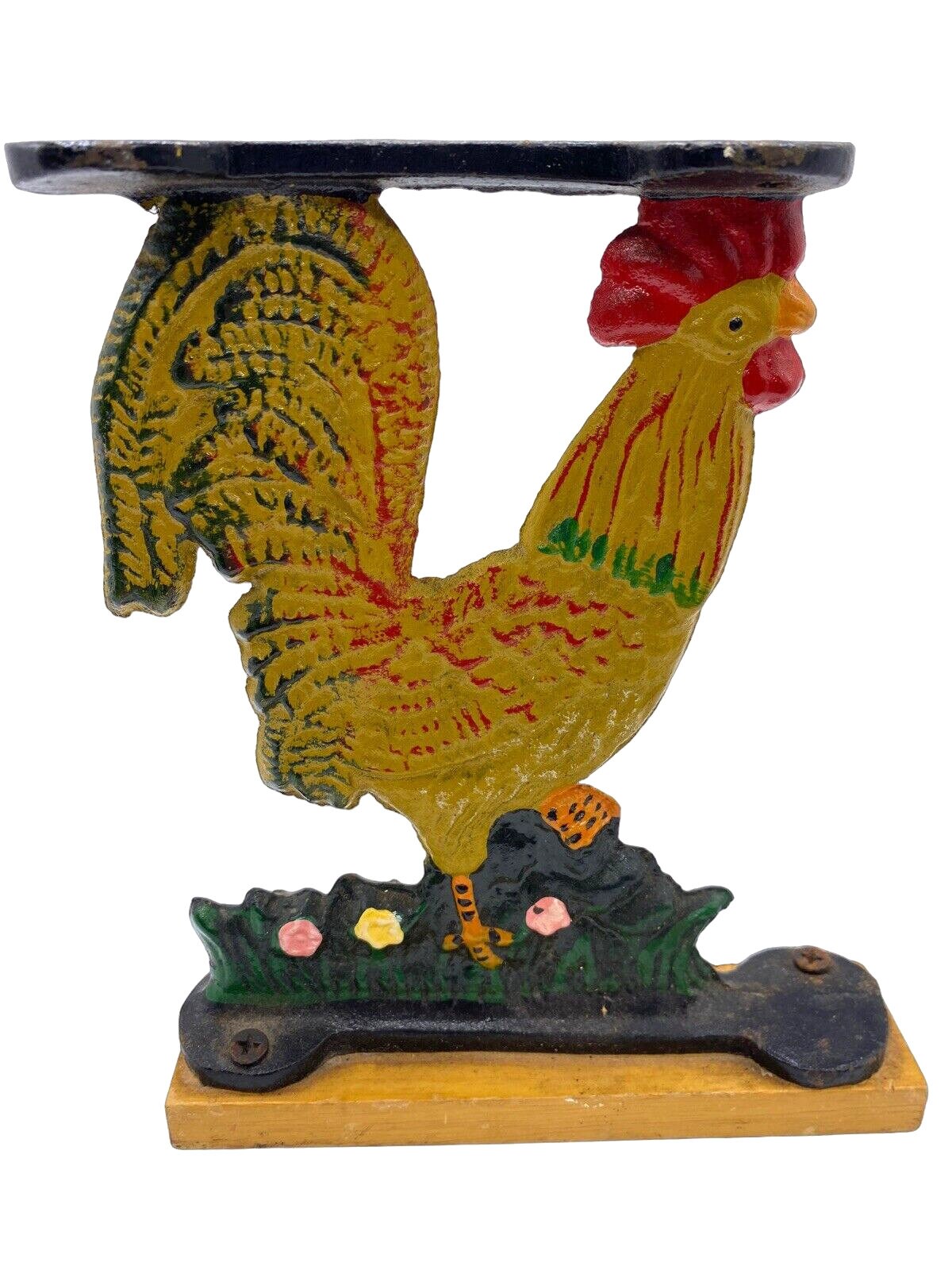 Vtg Cast Iron Rooster Chicken Doorstop Door Stop Weighted Cookbook ...