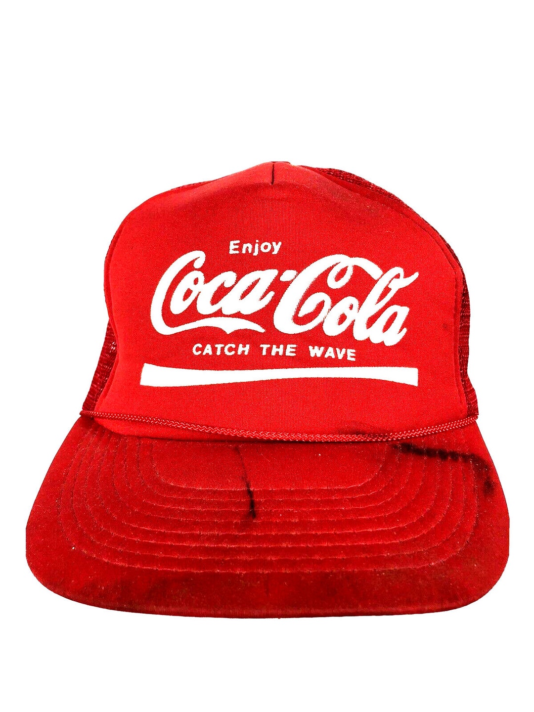 Vtg Coca Cola Trucker Hat Catch the Wave Red White 80s Spell Out ...