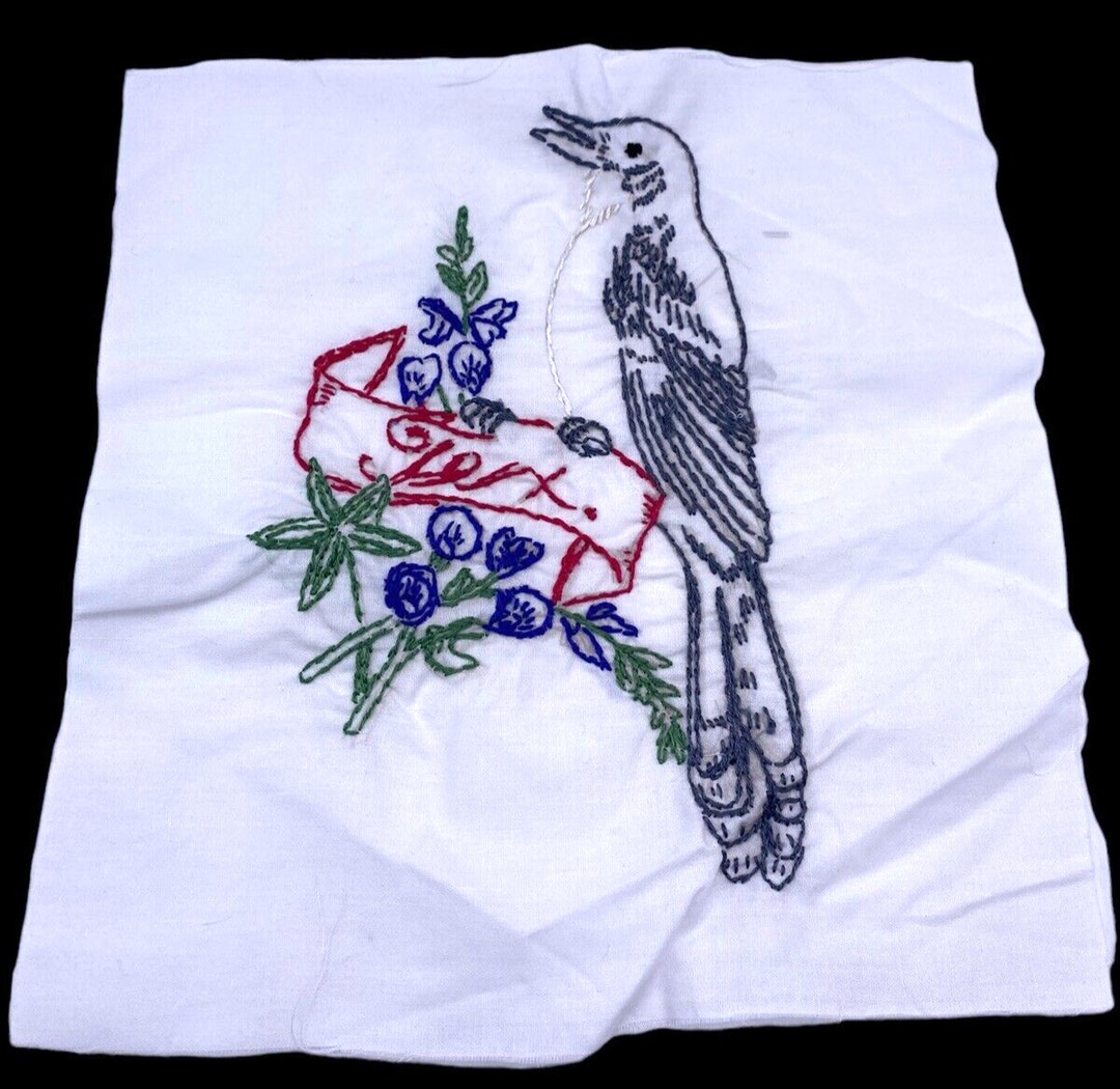 Texas Bird Embroidered Quilted Square Frameable Art State Needlepoint ...