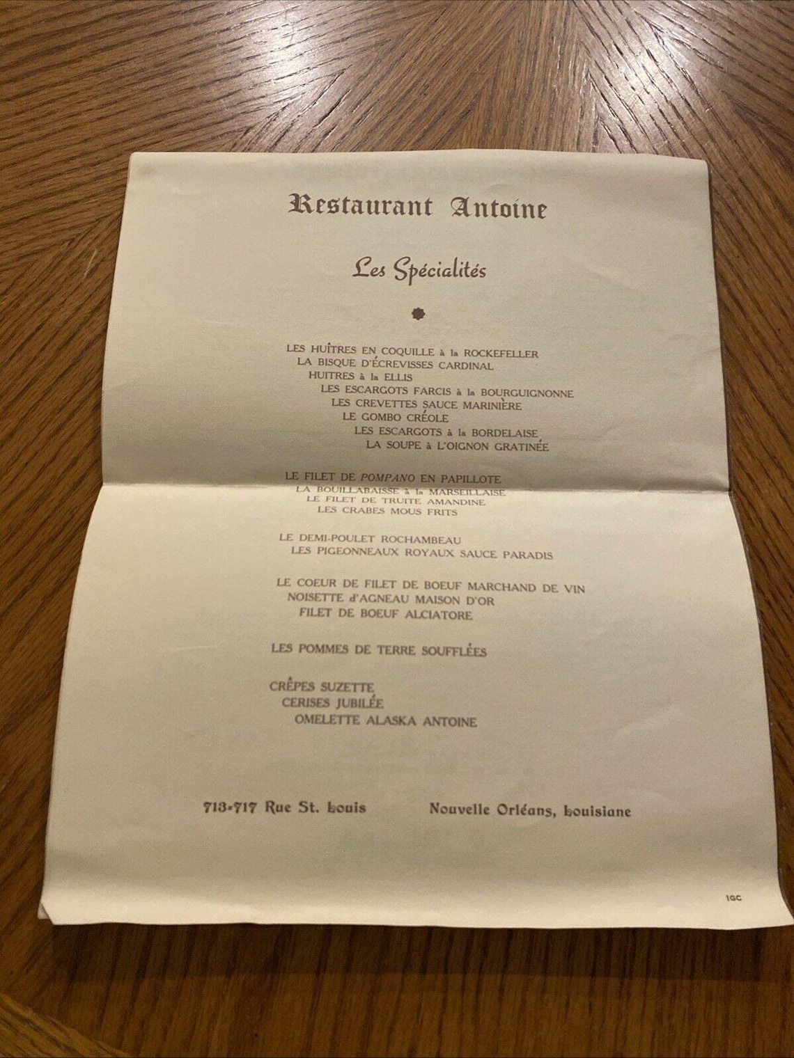 New Orleans Louisiana Vintage Menu Frameable Art Ephemera Restaurant ...