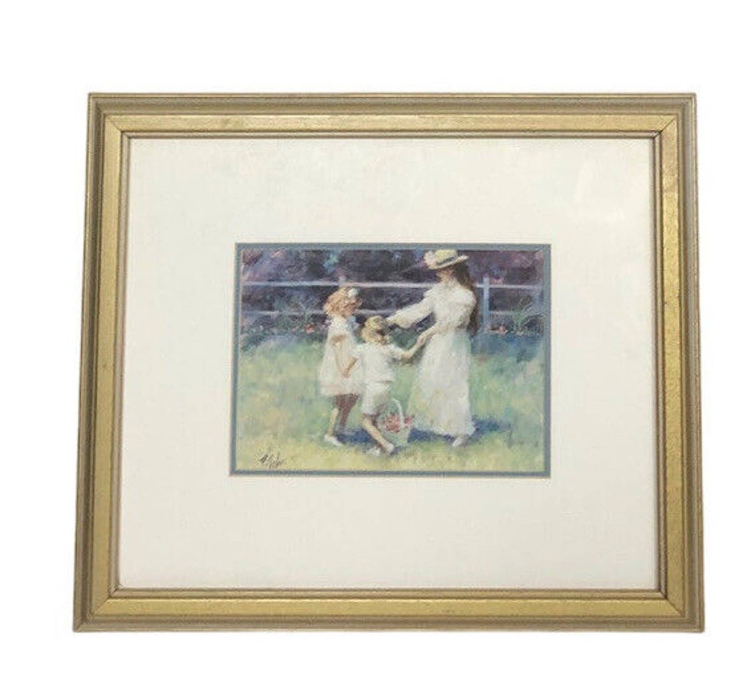 Signed R. Tolan Framed Art Print Children Dancing Garden Gold Frame 14 ...