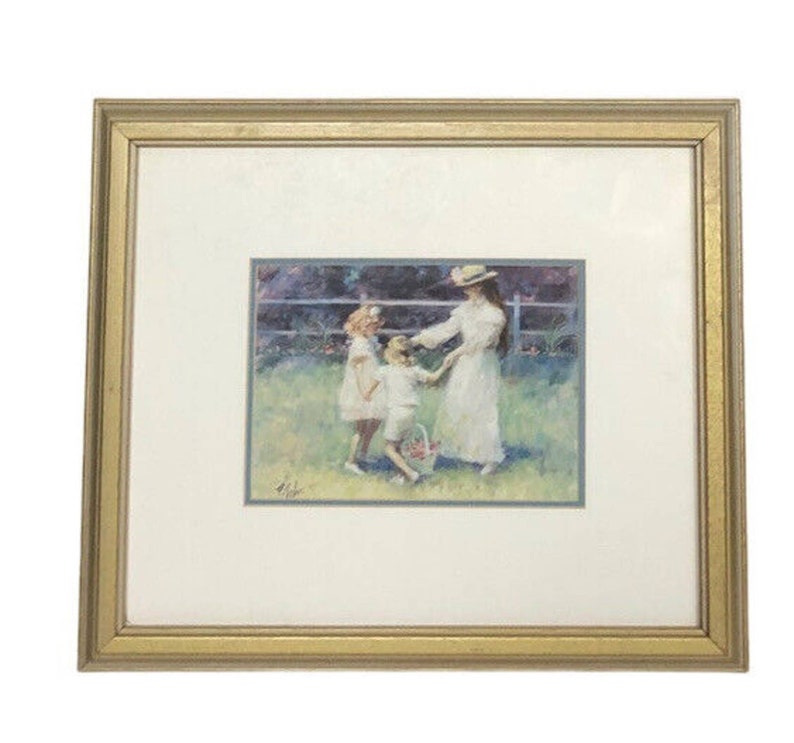 Signed R. Tolan Framed Art Print Children Dancing Garden Gold Frame 14 ...