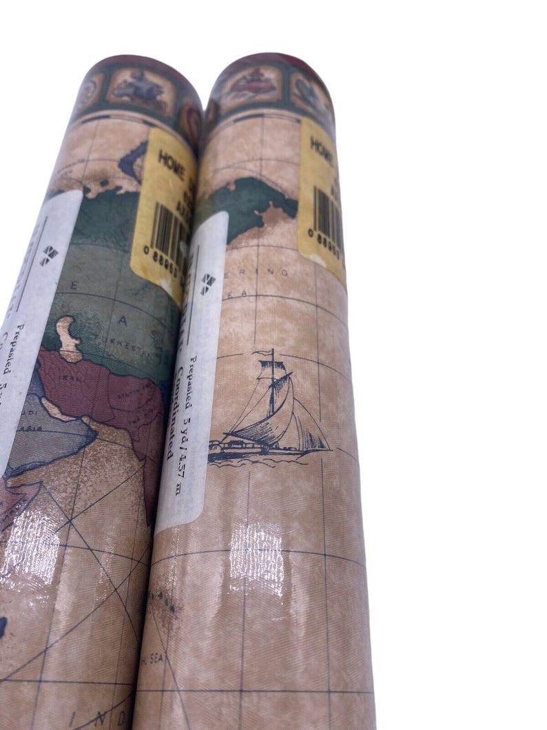 Imperial Old World Map Wallpaper Border Set Lot 2 Dark Red Border ...