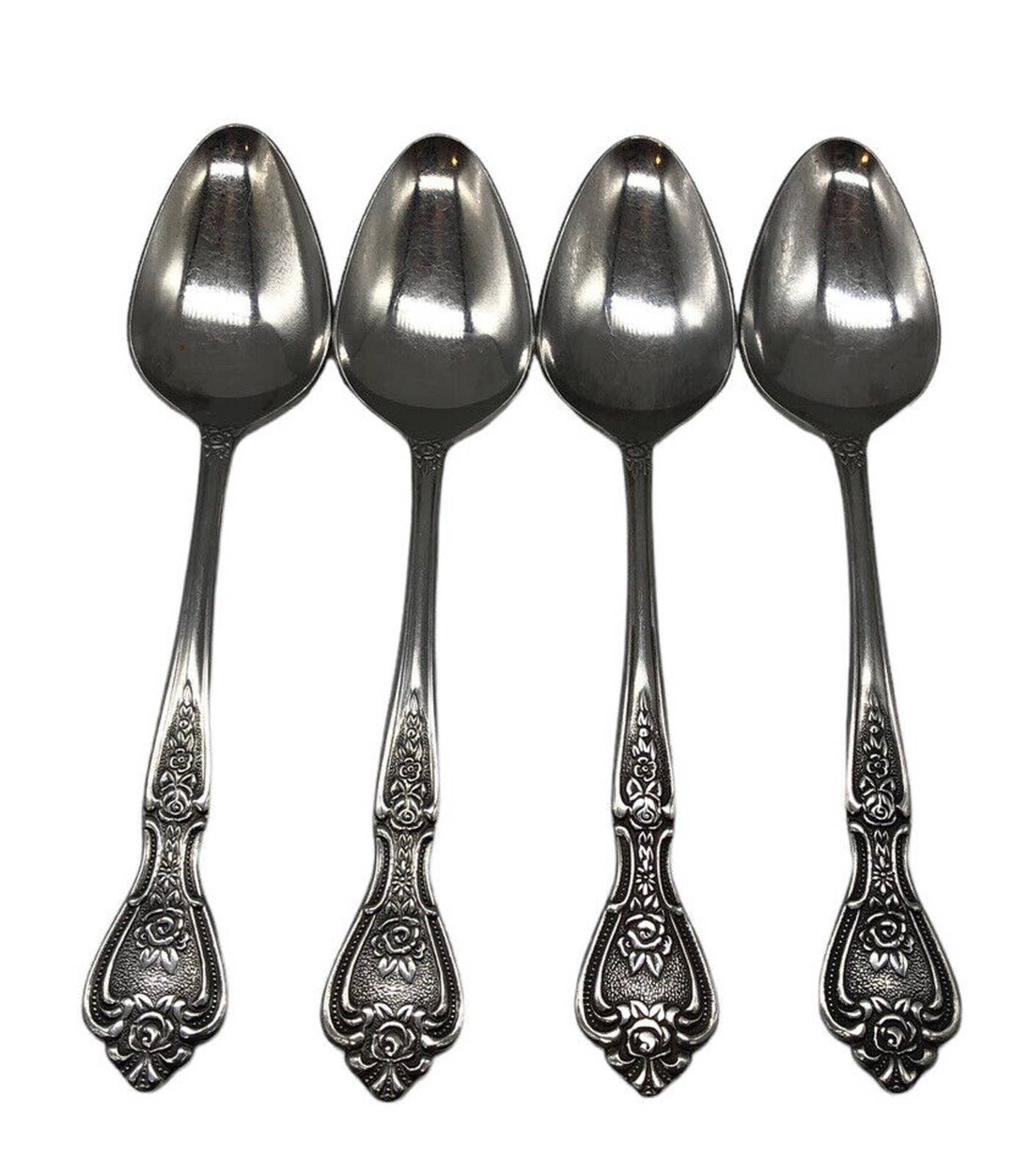 Normandy Flatware Stainless Japan Dinner Spoons Set Lot 4 Rose Floral ...