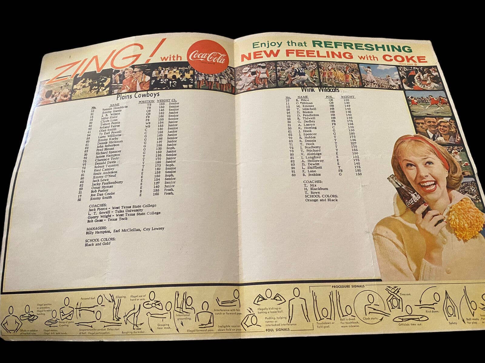 Plains Cowboys Vs Wink Wildcats Football Program 1960s Texas Coca Cola ...