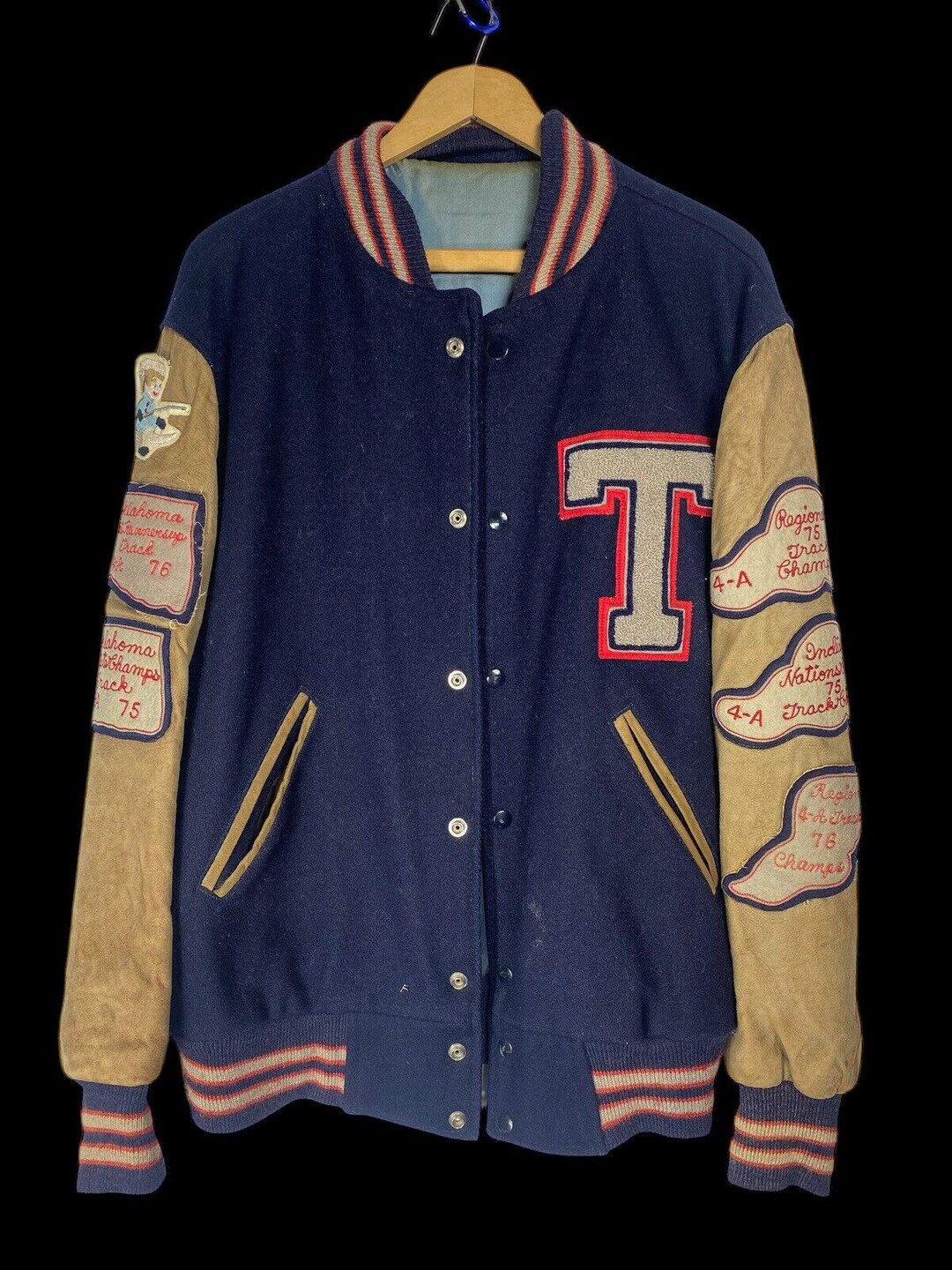1970s Letterman Lettermen Jacket Tulsa Oklahoma Track & Field Patches ...