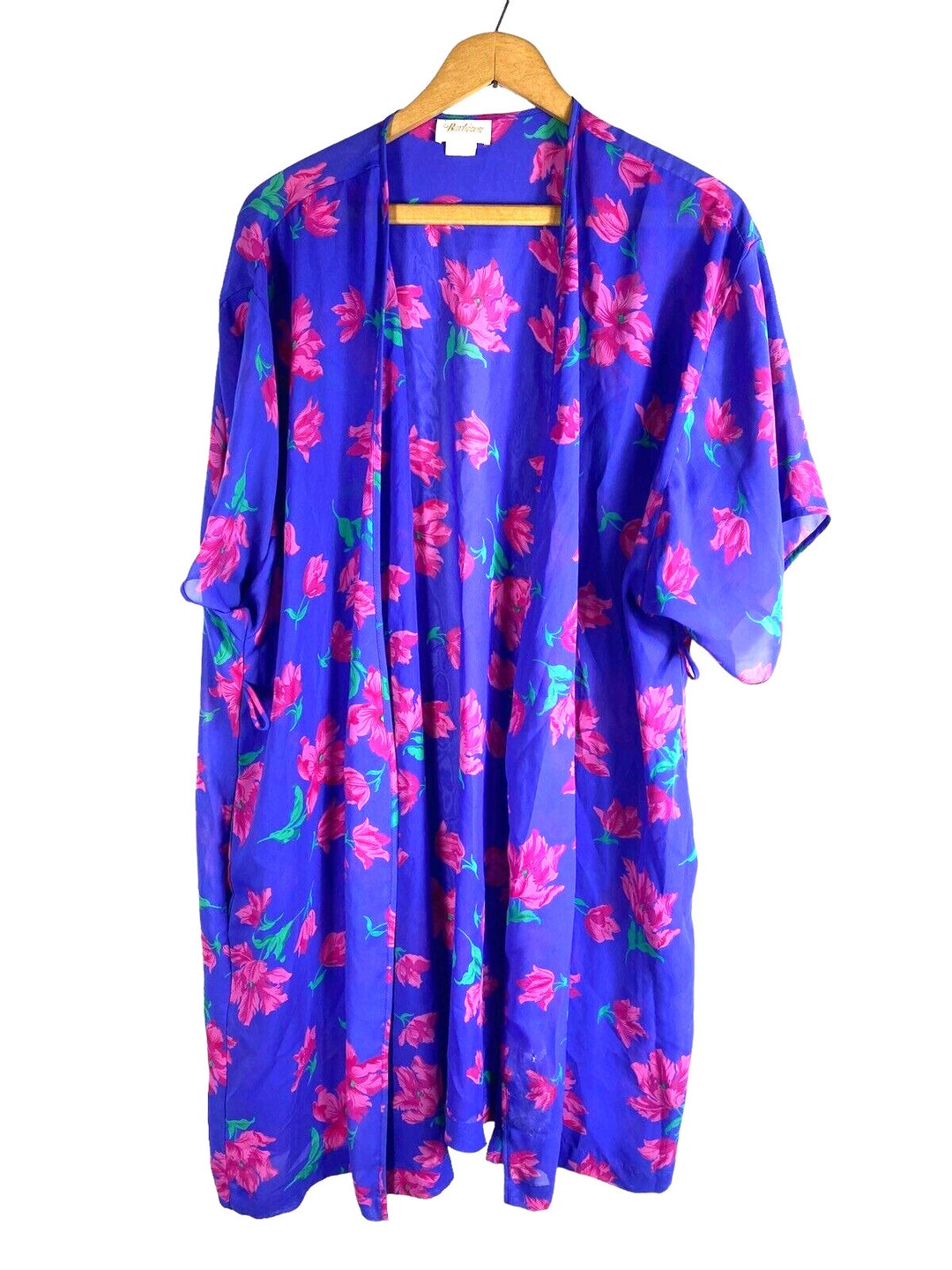 Vtg Barbizon Peignoir Set Nightgown Robe Chiffon Negligee Blue Floral