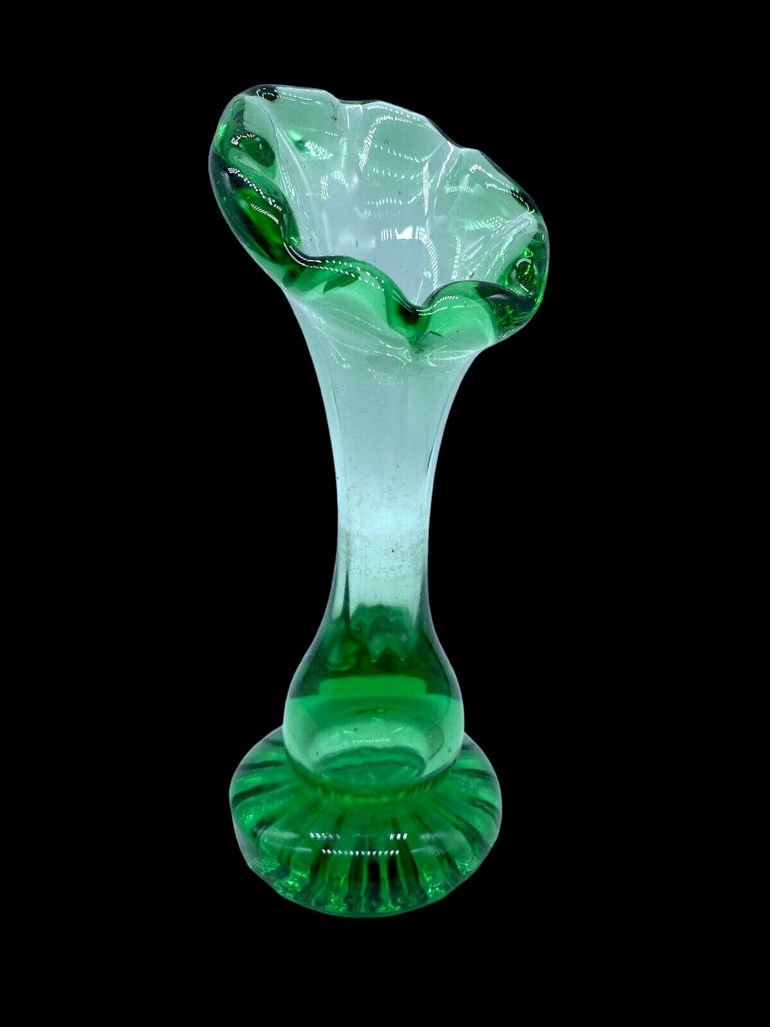 Green Glass Jack in the Pulpit Mini Swung Vase Tiny Bubbles Bud Style 6 ...