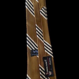 1960s Tie Snap on Snapper Vintage Necktie Skinny Brown Gold Tan Repp ...